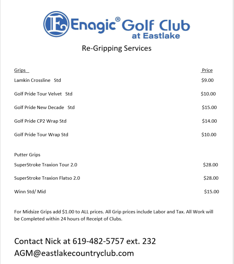 Grip List - Enagic Golf Club at Eastlake