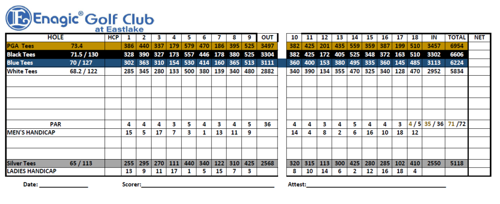 Scorecard - Enagic Golf Club at Eastlake